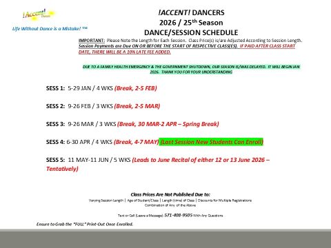 Session Schedule - Accent Dancers